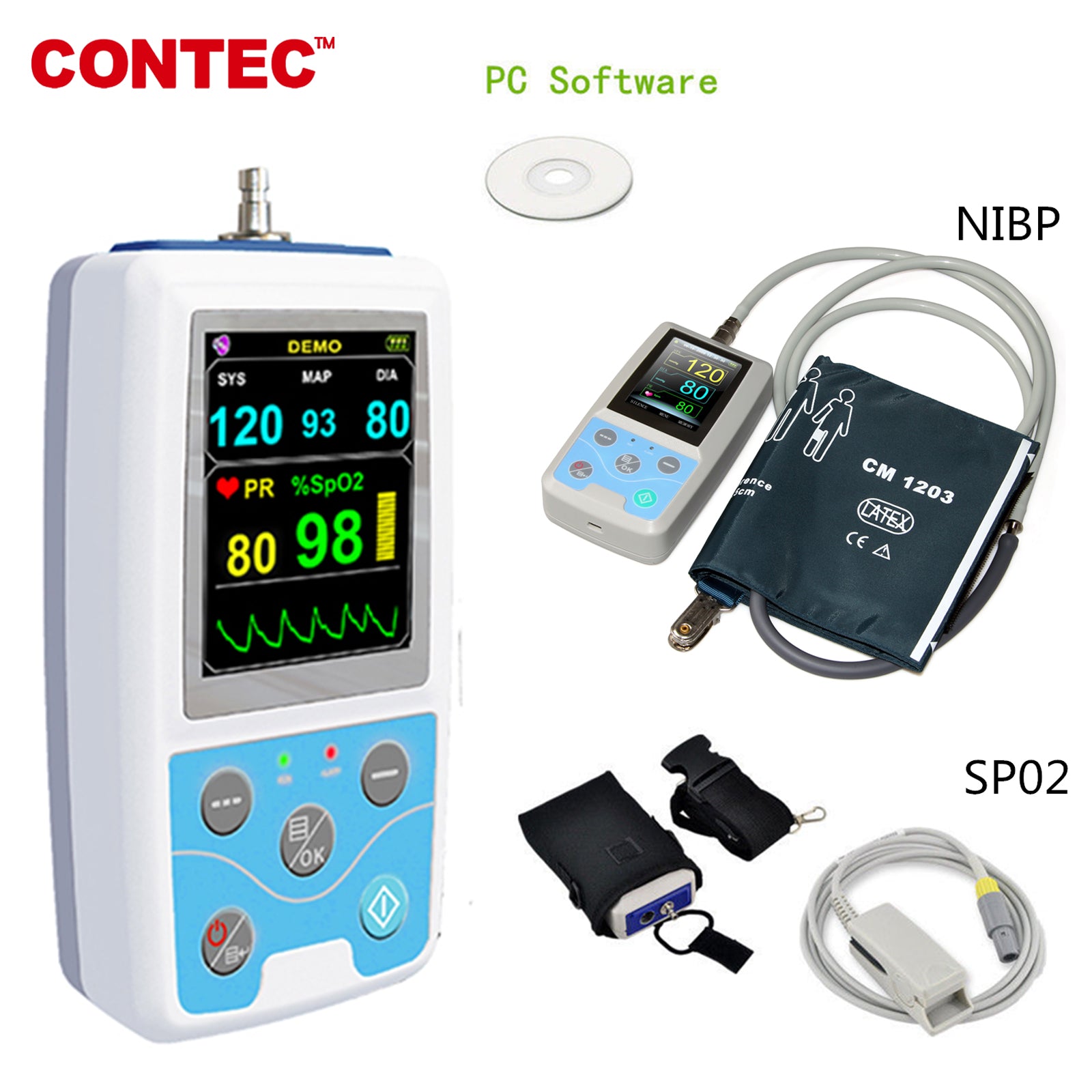 CONTEC PM50 NIBP Patient Monitor BP SPO2 PR dynamic blood pressure ala