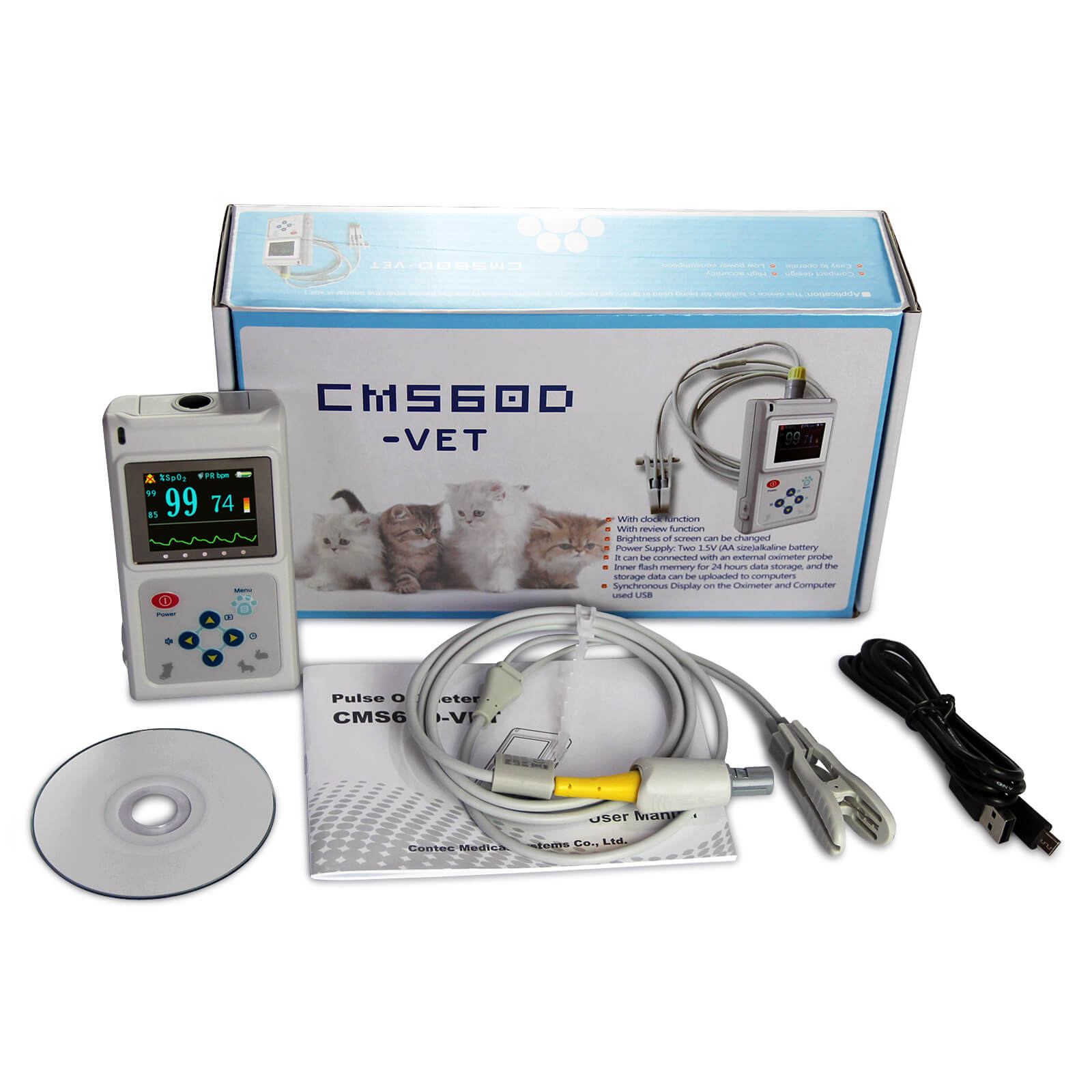 CMS60D-VET SPO2 Pulse Oximeter, Tongue Ear Blood Oxygen Monitor FDA ...