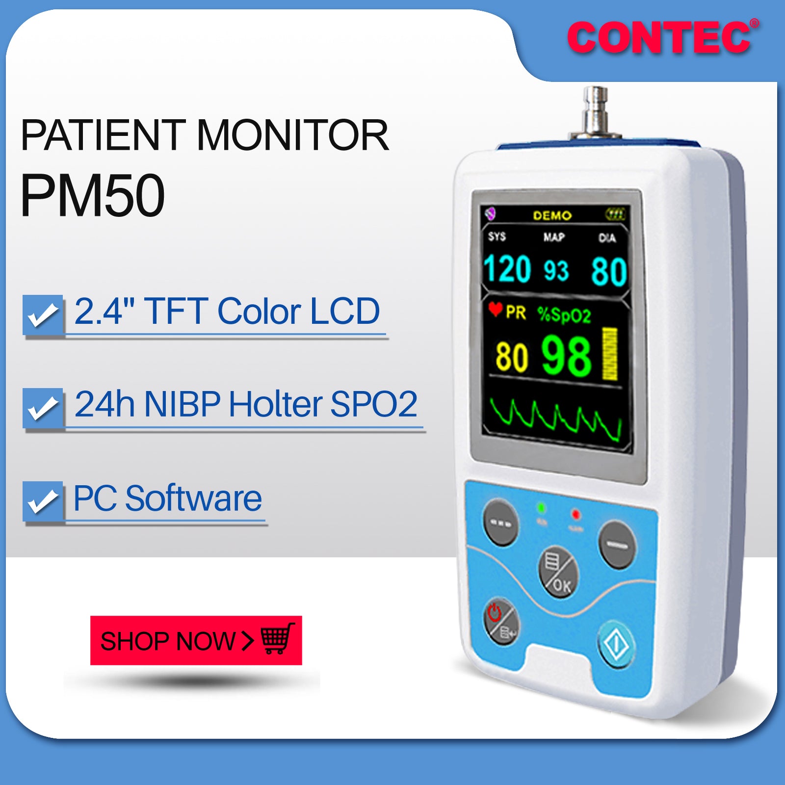CONTEC PM50 NIBP Patient Monitor BP SPO2 PR dynamic blood pressure ala